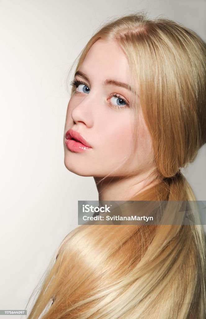Portrait Of Beautiful Blonde Young Woman Face Spa Model Girl With Fresh