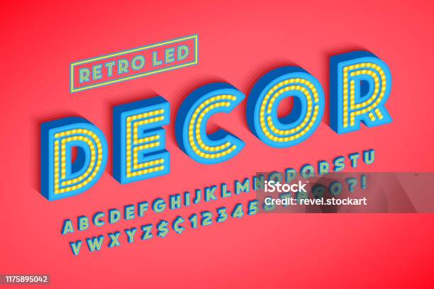 Desain Font Huruf Dan Angka Garis Yang Dipimpin Retro Ilustrasi Stok Unduh Gambar Sekarang