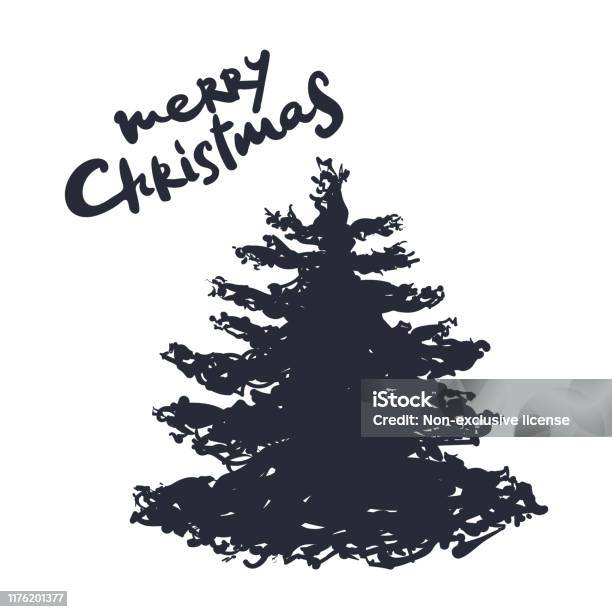 Croquis Darbre De Noel Icône Contour De Conifère Lettrage Joyeux Noel