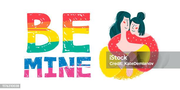Ilustración De Sé Mío Postal Vectorial Sobre Fondo Blanco Pareja