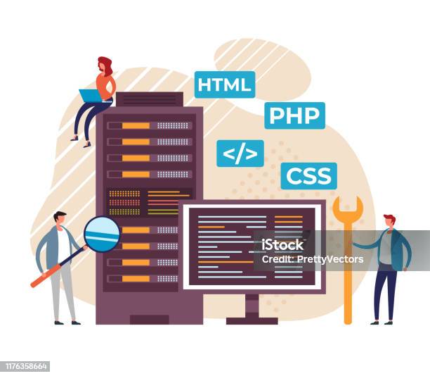 Konsep Pengembangan Programmer Ilustrasi Kartun Datar Desain Grafis
