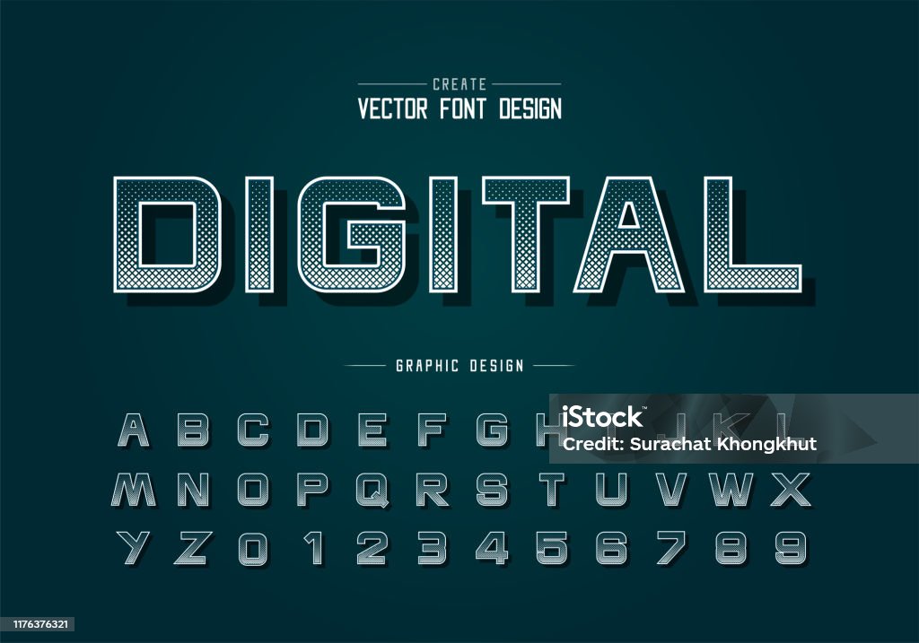 Halftone Font Persegi Dan Alfabet Vektor Desain Digital Huruf Jenis