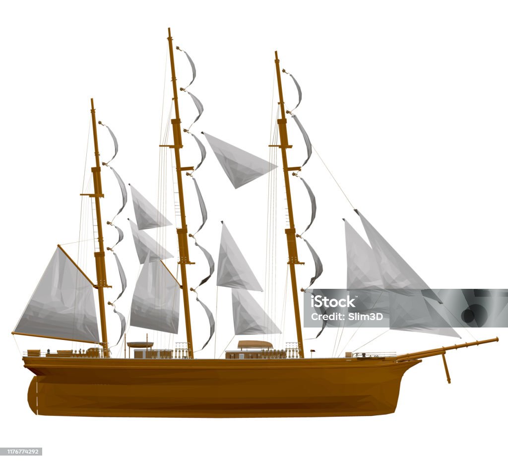 Polygonal Sailing Ship With White Sails And Brown Stern Side View 3d ... Polygonal Sailing Ship With White Sails And Brown Stern Side View 3d ...