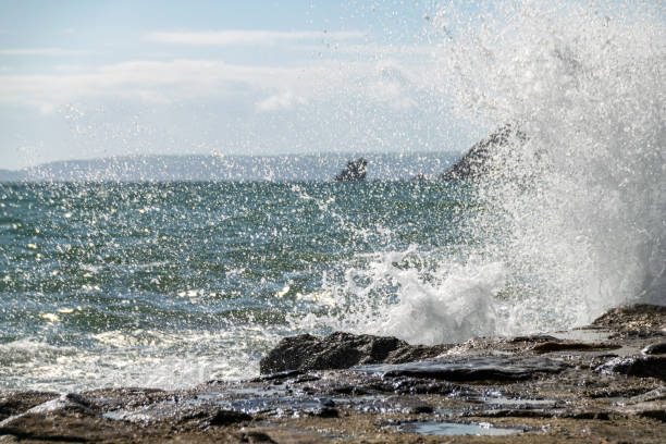 Free Stock Photo of Rough sea with waves breaking on rocky barrier ...