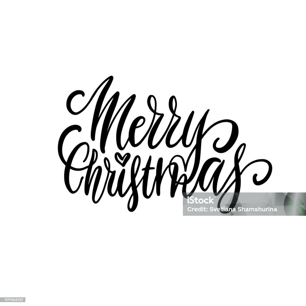 Merry Christmas Balack Hand Lettering Isolated On White Vector Image
