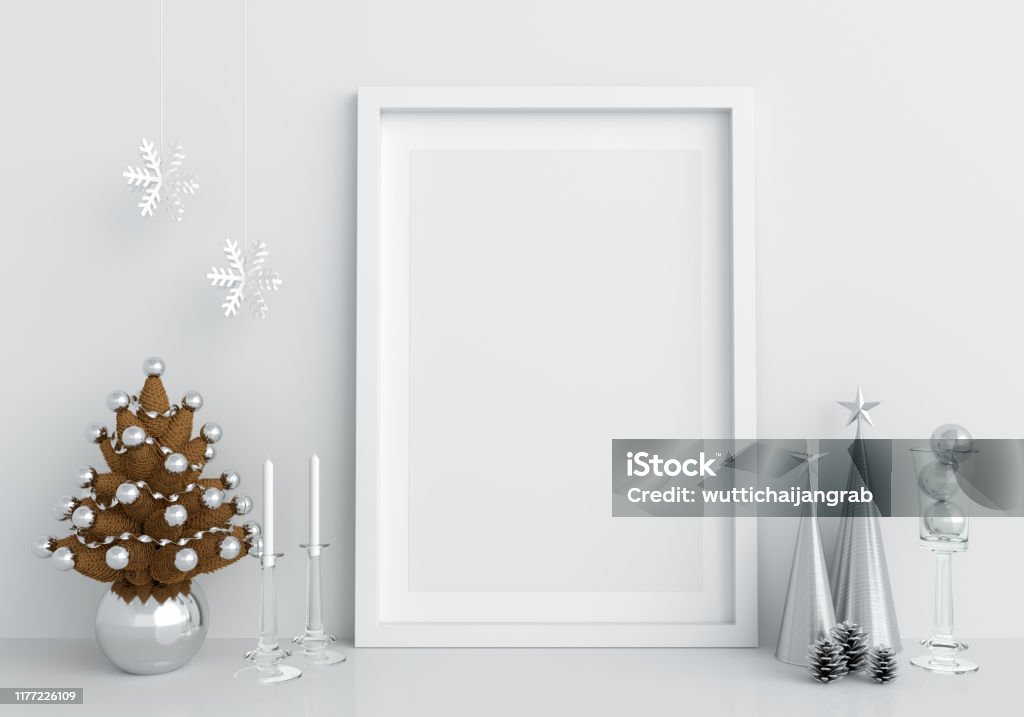Bingkai Foto Kosong Untuk Mockup Konsep Natal Rendering 3d Foto Stok