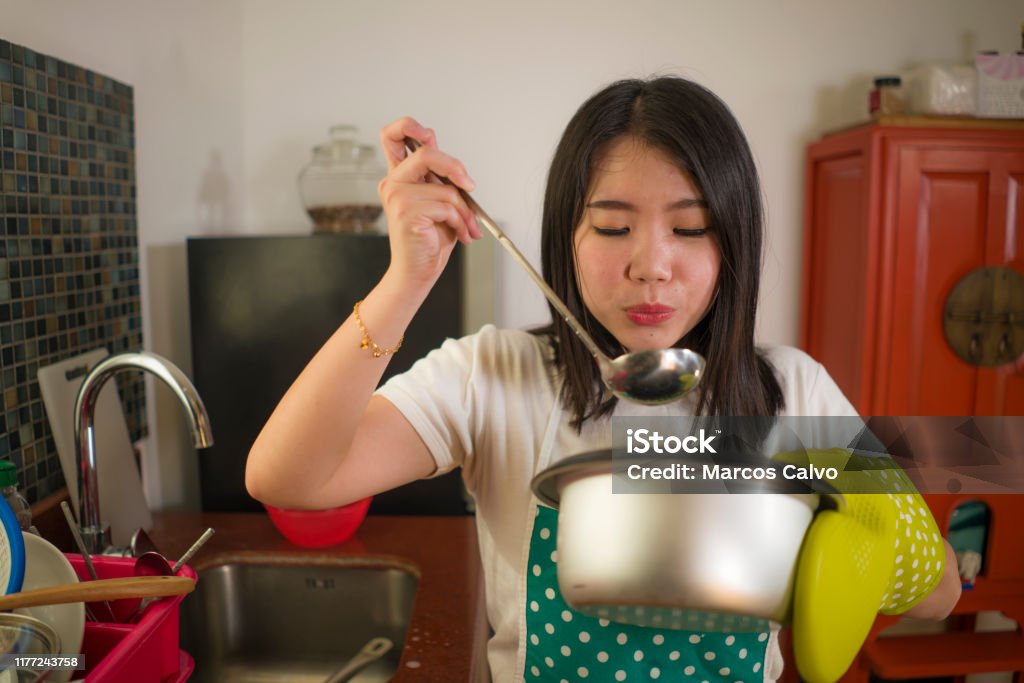 Asian Home Cook Girl Lifestyle Portrait Young Happy And Beautiful