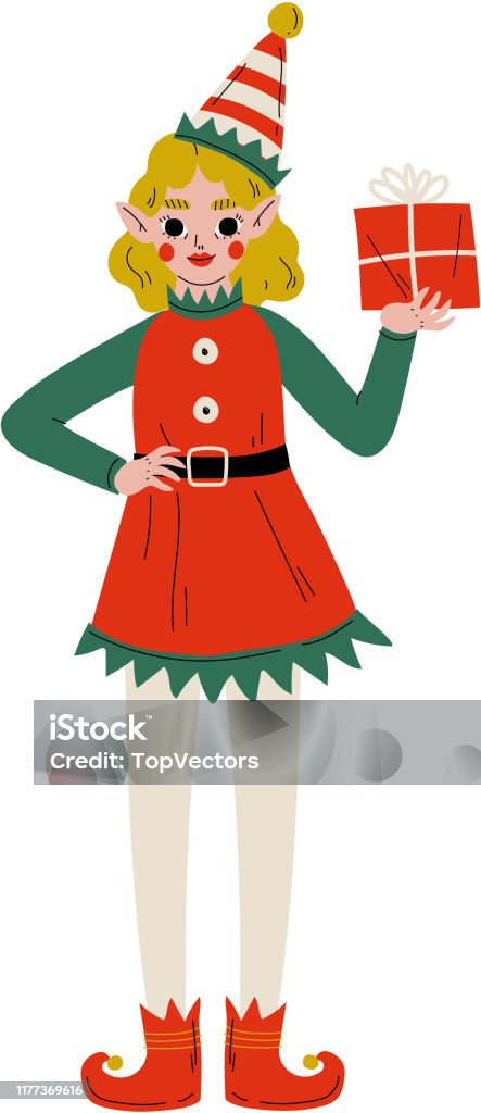 Karakter Elf Natal Membawa Kotak Hadiah Gadis Imut Santa Claus Pembantu ... Karakter Elf Natal Membawa Kotak Hadiah Gadis Imut Santa Claus Pembantu ...