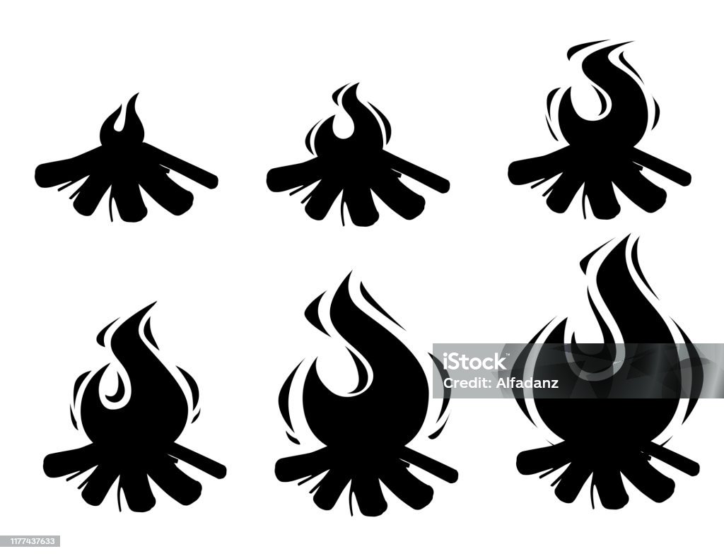 Ensemble Noir De Silhouette Des Sprites De Feu De Camp Brûlant Des
