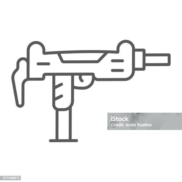 Uzi Gun Mince Line Icône Armée Et Militaire Signe De Mitrailleuse