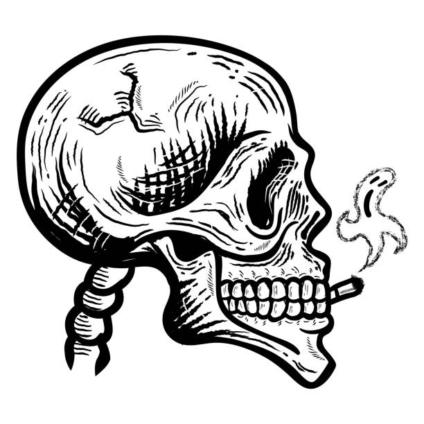 Skeleton Smoking A Cigarette Drawing