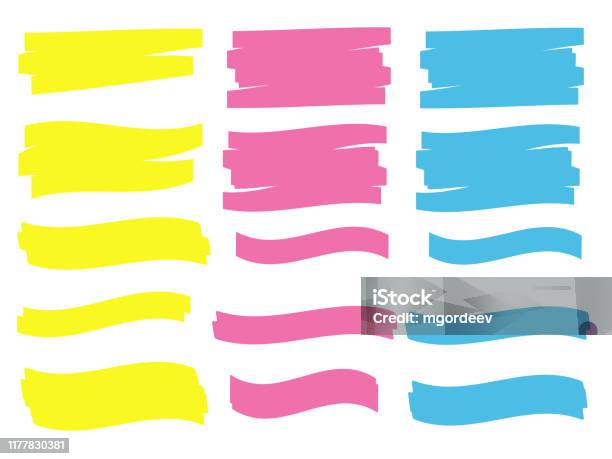 Garis Penanda Sorotan Kuning Highlighter Stroke Vektor Tanda Penanda