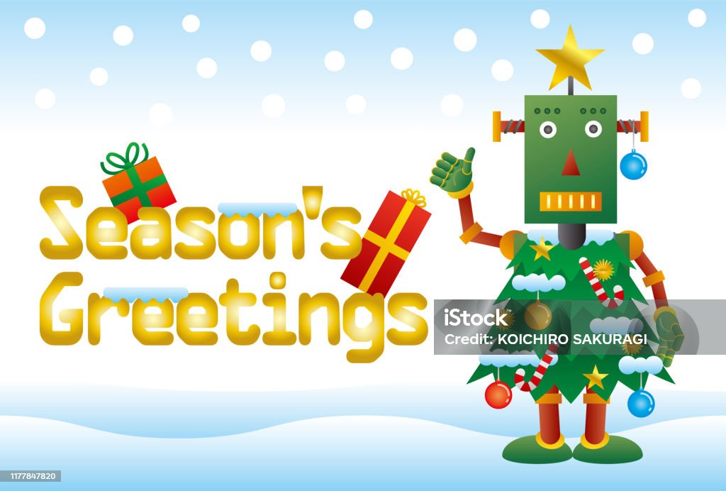 Kartu Ucapan Selamat Natal Dan Tahun Baru Untuk Robot Jenis Pohon Natal