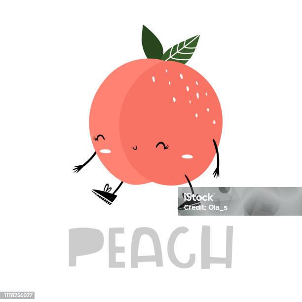 Ilustración De Melocotón Ilustración Vectorial En Estilo Doodle Emoji Y