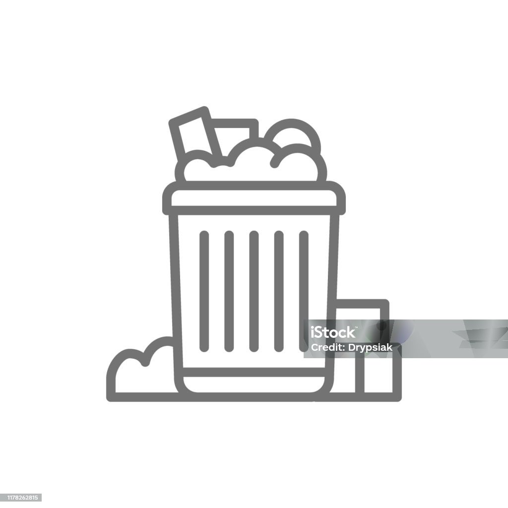 Ilustración De Papelera Llena Basura Icono De La Línea De Residuos Y