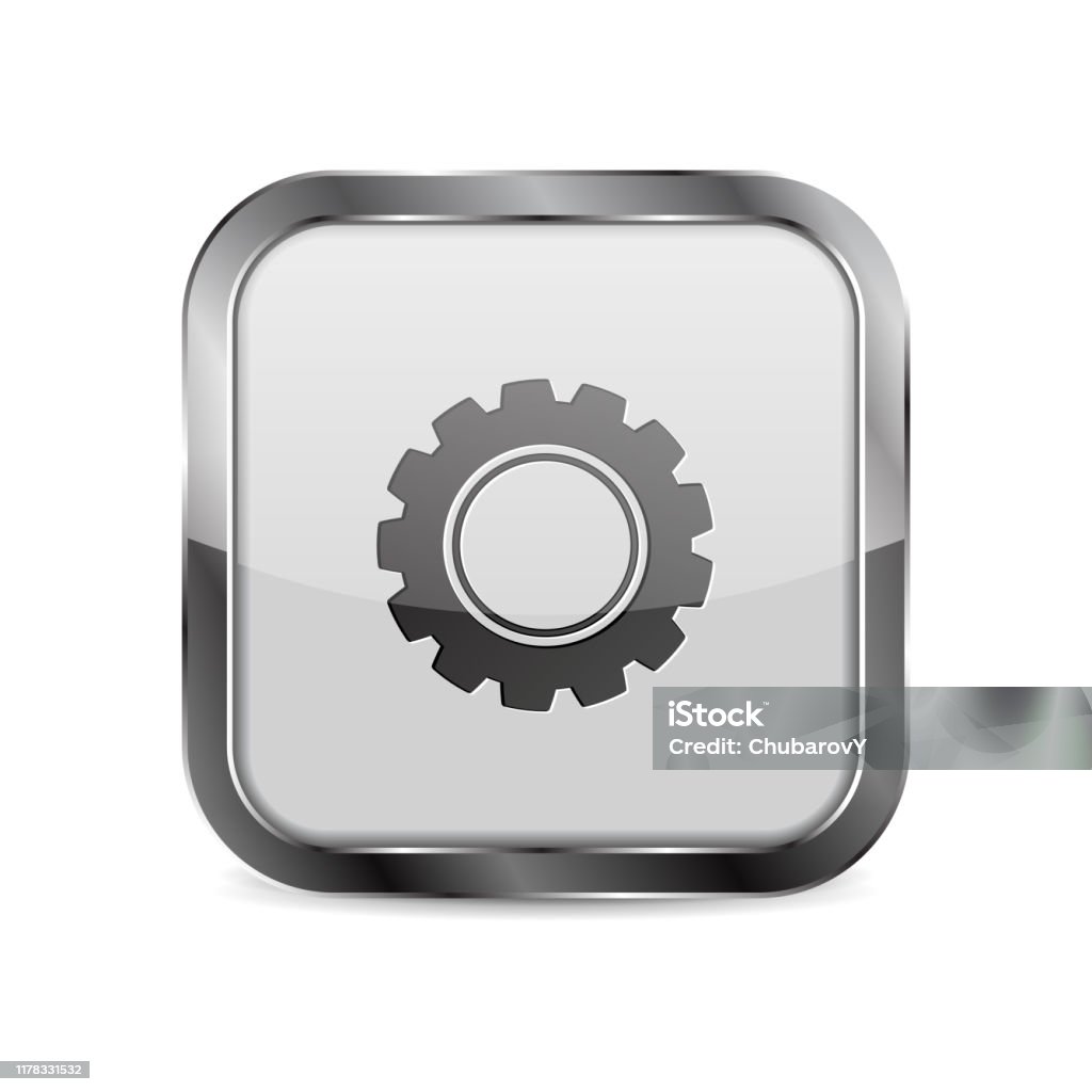 Web Button Settings Square 3d Icon With Metal Frame Stock Illustration