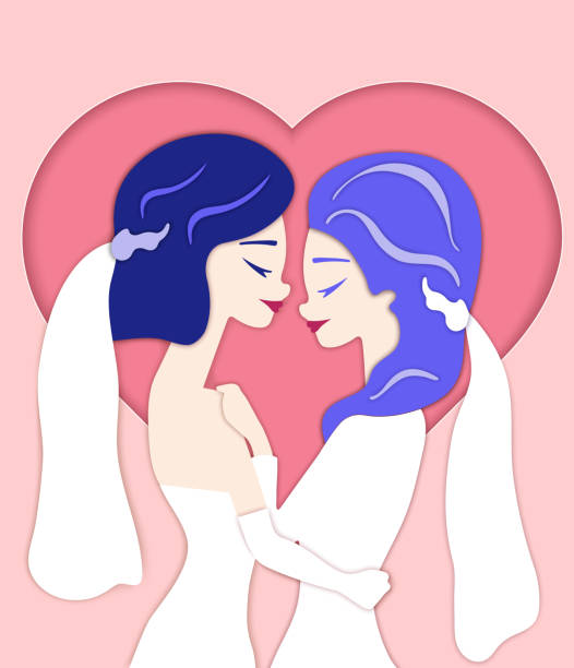 130 Cartoon Wedding Card With Illustration Of Lesbians Couple In The