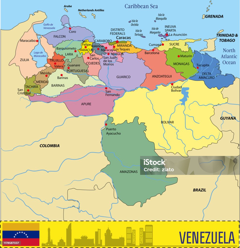 Vector Political Map Of Venezuela Stock Illustration - Download Image ... Vector Political Map Of Venezuela Stock Illustration - Download Image ...