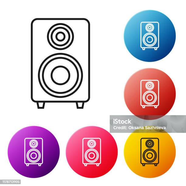 Black Line Stereo Speaker Icon Isolated On White Background Sound