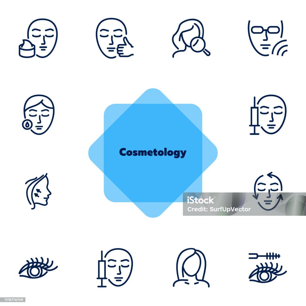 Ilustración De Conjunto De Iconos De Línea De Cosmetología Y Más