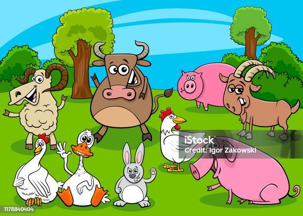 Groupe De Personnages Comiques Danimaux De Ferme De Dessin Animé