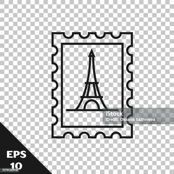 Cap Pos Garis Hitam Dan Ikon Menara Eiffel Terisolasi Dengan Latar