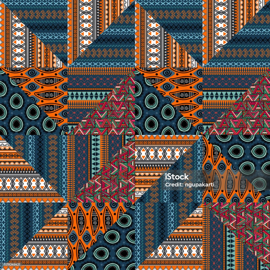 Ethnic Seamless Pattern With Tribal Triangle Stripes Hand Drawn Vector