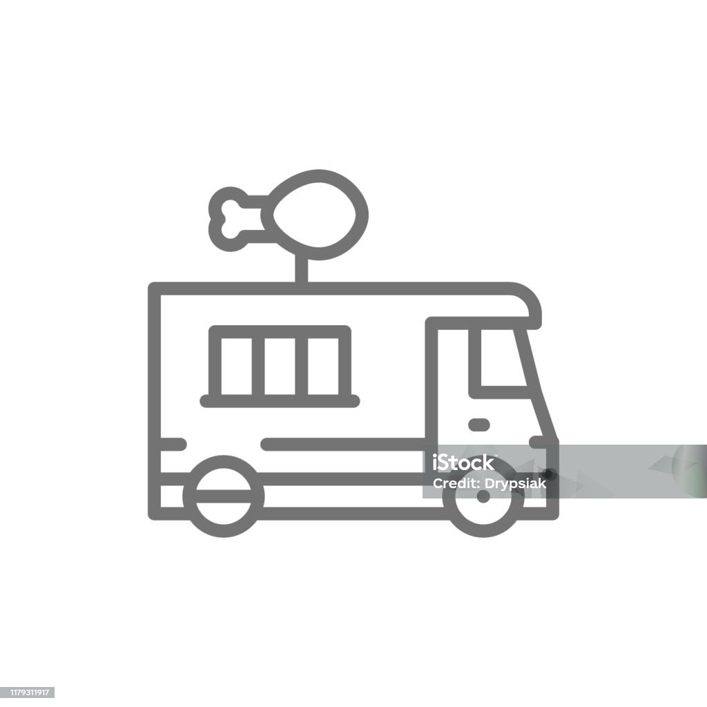 Fried Chicken Truck Street Fast Food Line Icon Stock Illustration