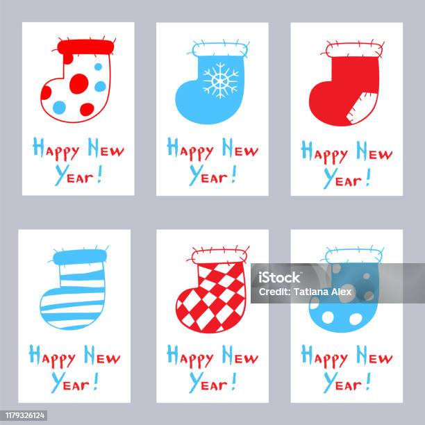 Seperangkat Kartu Ucapan Enam Kartun Stoking Natal Kaligrafi Tahun Baru