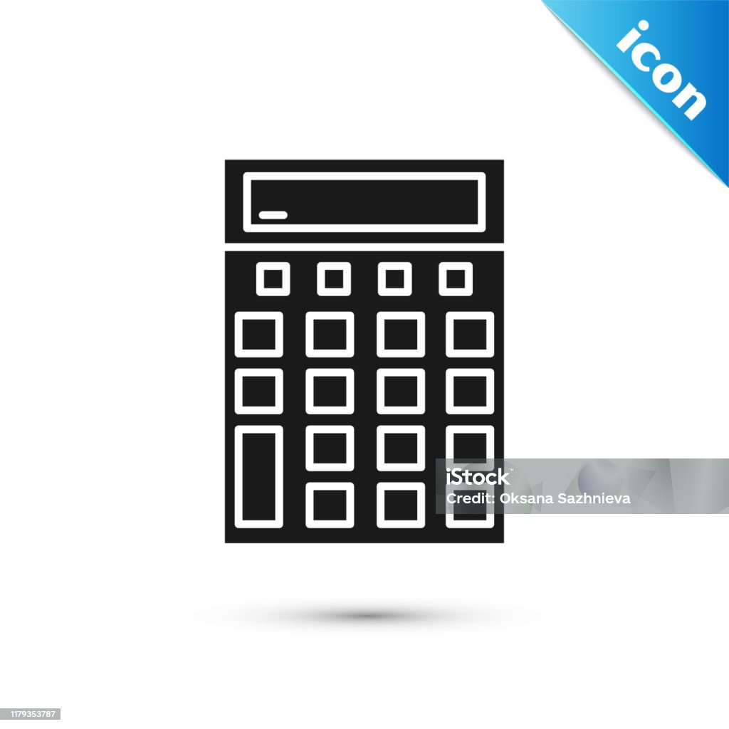 Icône Noire De Calculatrice Disolement Sur Le Fond Blanc Symbole