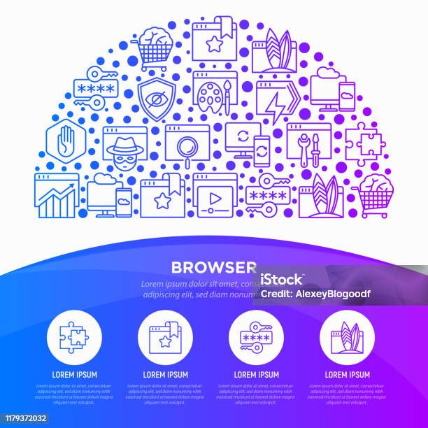 Konsep Browser Dalam Setengah Lingkaran Dengan Ikon Garis Tipis Addon