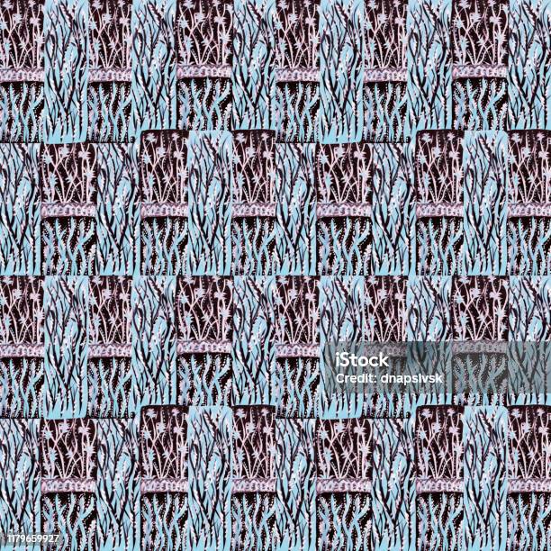 Tanaman Dengan Bunga Bergambar Tangan Abstrak Berwarna Biru Muda Dengan
