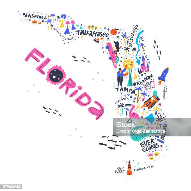 Stock Ilustrace Florida Státní Mapa Shora Zobrazit Vektorovou Ilustraci