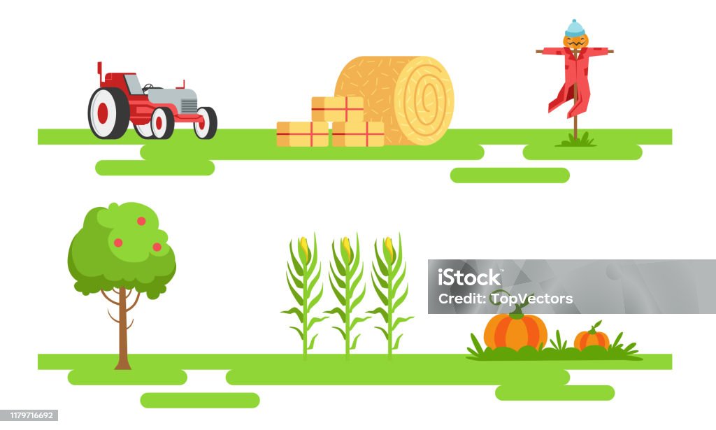 Eco Farm Dan Elemen Pertanian Ditetapkan Traktor Orangorangan Sawah