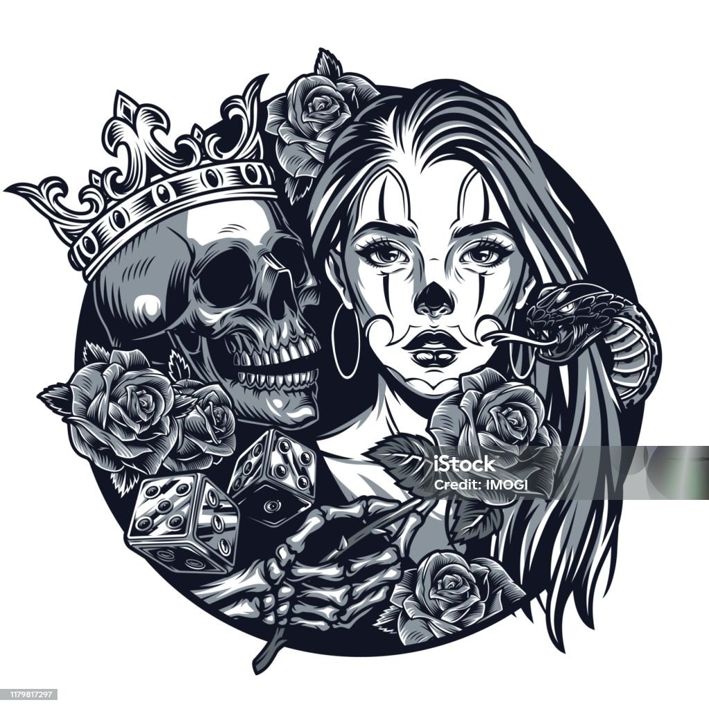 Vintage Chicano Tattoo Round Concept Stock Illustration Download