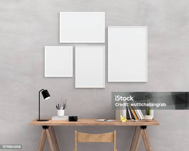 Empat Bingkai Foto Kosong Untuk Mockup Di Dinding Rendering 3d Foto