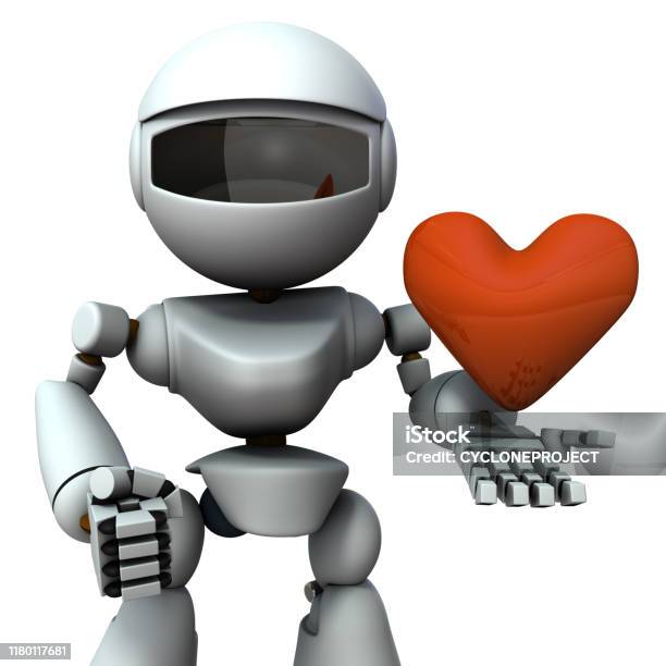 Robot Kecerdasan Buatan Dengan Hati Di Tangan Latar Belakang Putih
