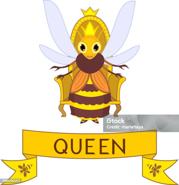 Abeille De Reine De Dessin Animé Disolement Sur Le Fond Blanc Vecteurs