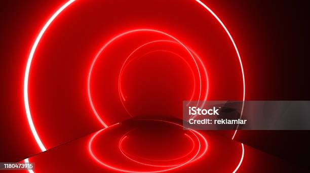 Bentuk Lingkaran Neon Abstrak Merah Latar Belakang Lampu Bercahaya Foto
