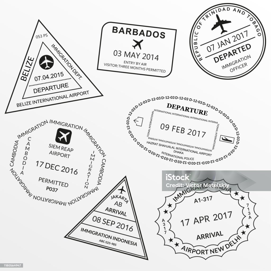Passport Stamp Set International Airport Visa And Custom Stamps Vector