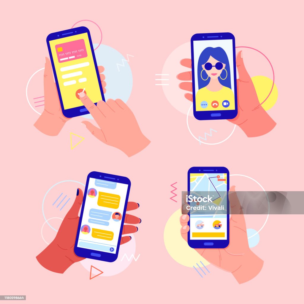 Hands Holding A Mobile Phone With Applications On The Screen Online
