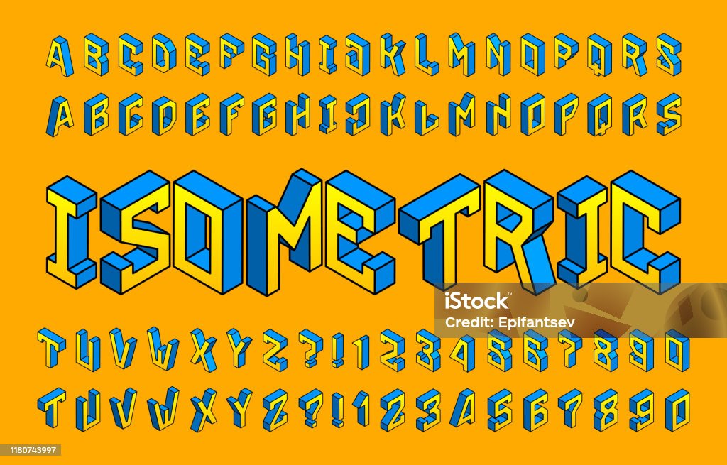 Font Alfabet Isometrik Huruf Geometris 3d Sederhana Dan Angka Ilustrasi