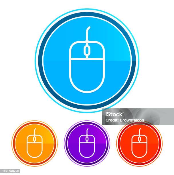 Tombol Bulat Desain Datar Ikon Mouse Mengatur Desain Ilustrasi