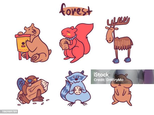 Ensemble Mignon Dillustrations De Dessin Animé Danimaux Vecteurs Libres