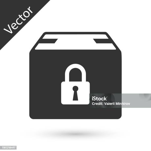 Ikon Paket Grey Locked Terisolasi Pada Latar Belakang Putih Kunci Dan
