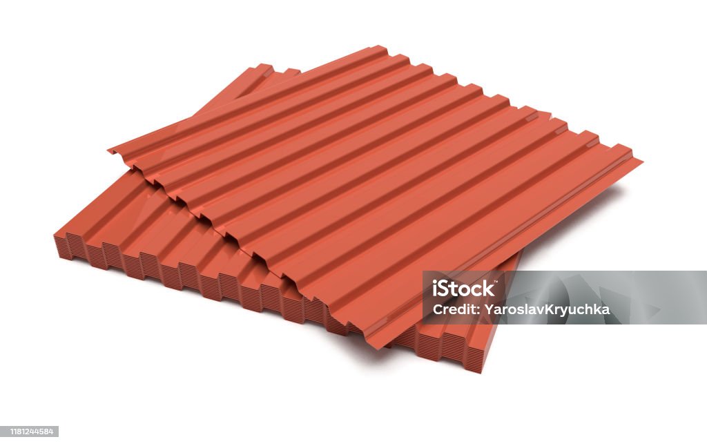 Lembaran Logam Untuk Atap Pada Latar Belakang Putih Render 3d Foto Stok