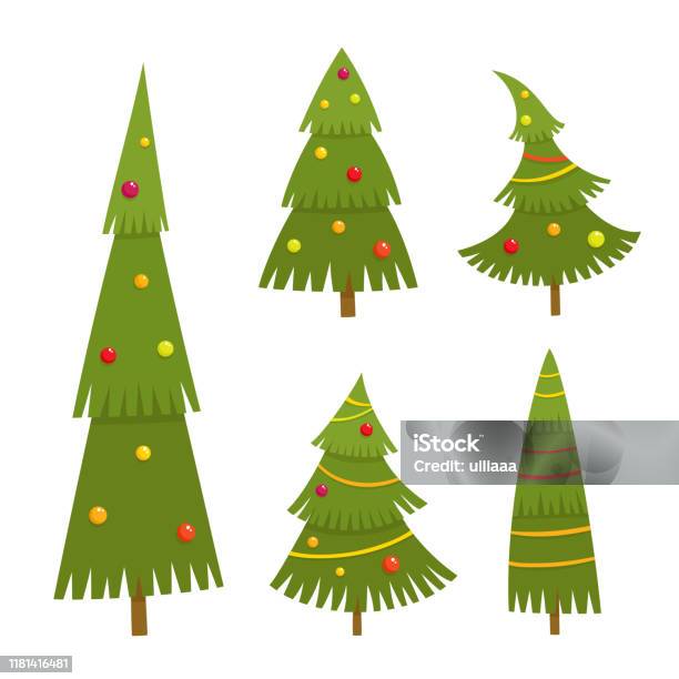Ensemble Darbre De Noel Dans Le Modèle De Dessin Animé Vecteurs Libres