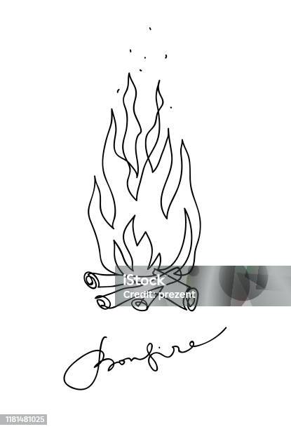 Ikon Api Unggun Gaya Menggambar Seni Garis Sketsa Api Unggun Gambar