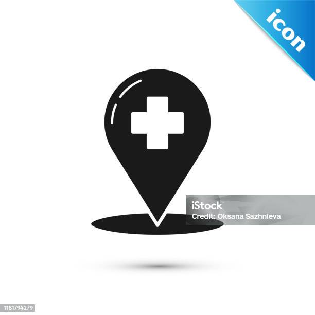 Zwarte Medische Kaart Pointer Met Kruis Ziekenhuis Pictogram Geïsoleerd ... Zwarte Medische Kaart Pointer Met Kruis Ziekenhuis Pictogram Geïsoleerd ...
