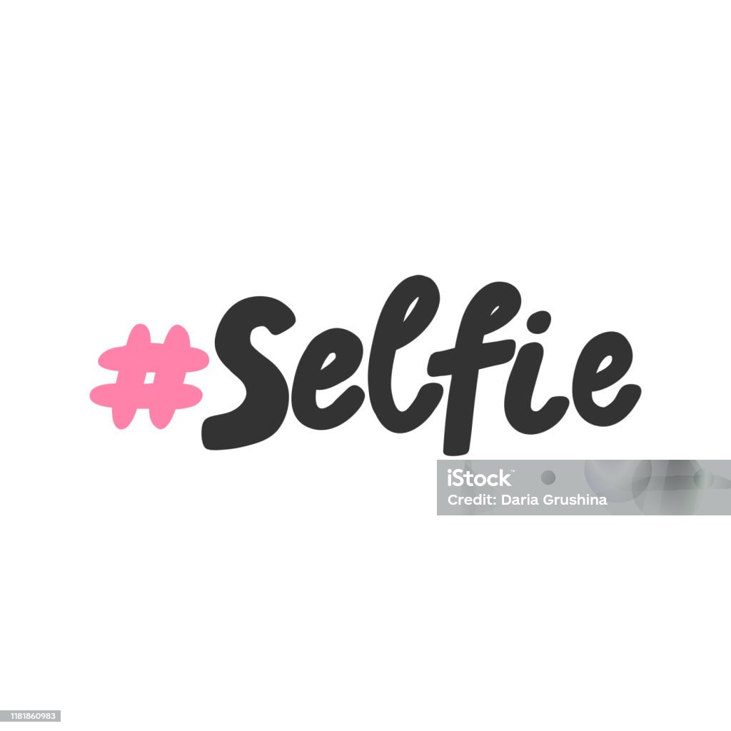 Selfie Dan Hashtag Stiker Untuk Konten Media Sosial Desain Ilustrasi